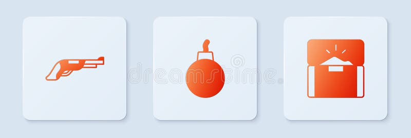 Set Bomb Ready To Explode, Vintage Pistol and Antique Treasure Chest ...