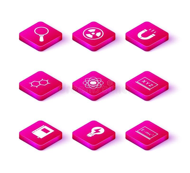 Set Book, Light Bulb with Lightning, Chemical Formula, Atom, Equation ...