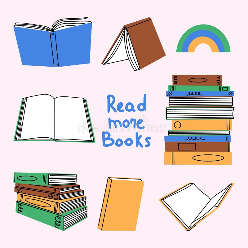 Set for Book Lovers. Various Books, Stack of Books, Notebooks. Flat ...