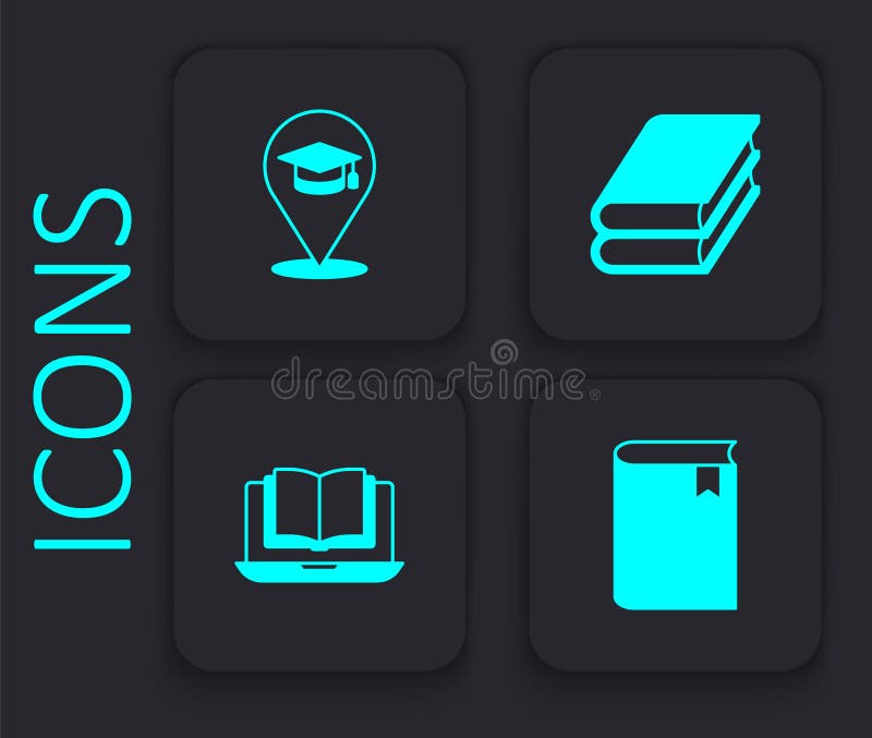 Set Book, Online Education, and Class Icon. Black Square Button. Vector ...