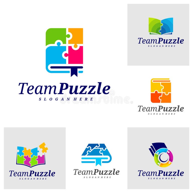 Set of Book Puzzle Logo Design Vector Template, Vector Label of Puzzle ...