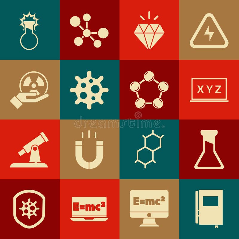 Set Book Test Tube And Flask Xyz Coordinate System Diamond Virus