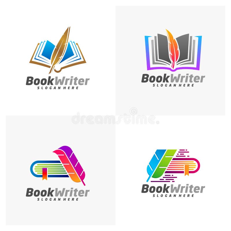 Set of Book Writer Logo Template Design Vector, Feather Book Logo ...