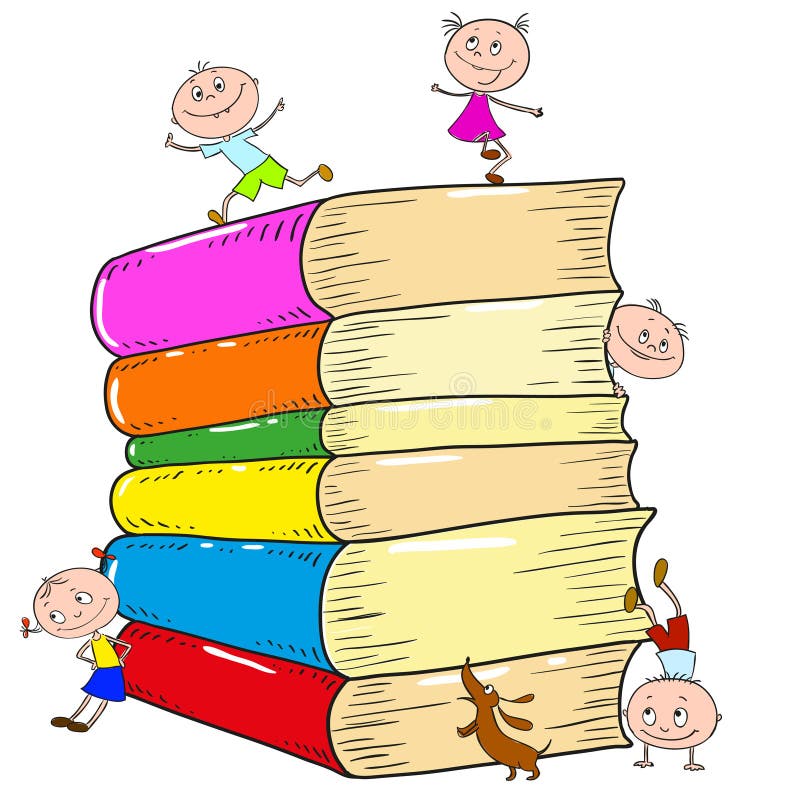 A Set of Books, Children Playing. Vector Stock Illustration ...