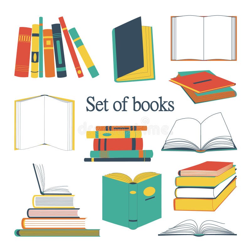 Set of Books in Different Positions and Colors. Vector Isolated Icons ...