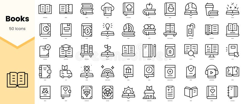 Set of Books Icons. Simple Line Art Style Icons Pack Stock Vector ...