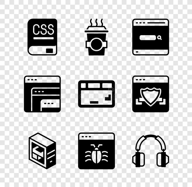 Set Books about Programming, Coffee Cup To Go, Search Engine, Computer, System Bug, Headphones ...