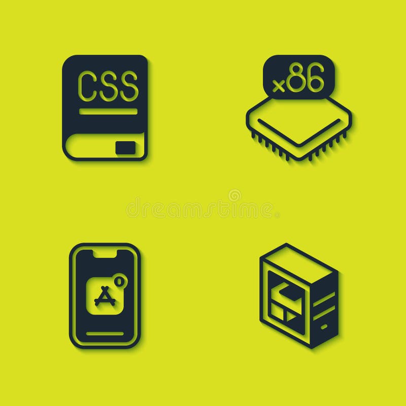Set Books About Programming Computer Mobile Apps And Processor With Microcircuits Cpu Icon