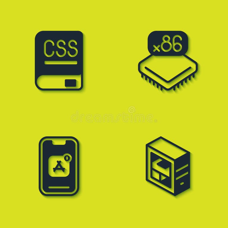 Set Books about Programming, Computer, Mobile Apps and Processor with Microcircuits CPU Icon ...