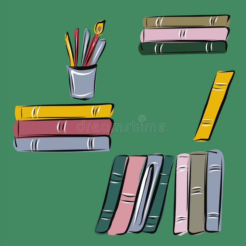 A Set of Books and Stationery. Library, Study, Education, Reading ...