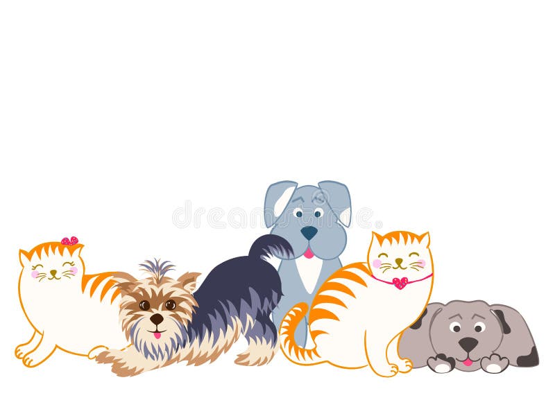 Set the Border of Cute Cats and Dogs Stock Vector - Illustration of ...