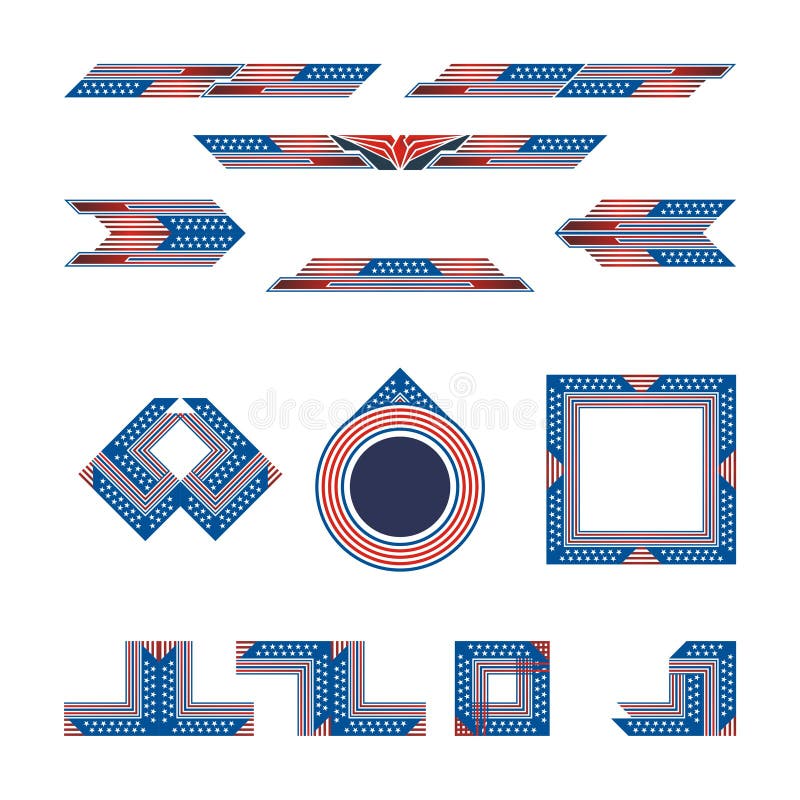 Set of Border and Frame with Blue and Red Color Stock Vector ...