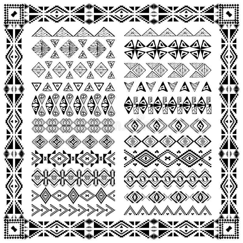 Set of Borders in Ethnic Tribal Style. 30 Pattern Brushes Inside Stock ...