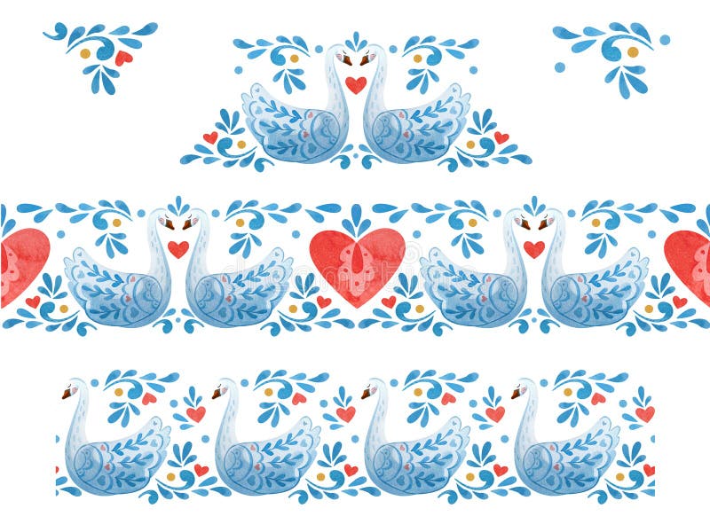 Set of Borders with Swans and Folklore Elements Stock Illustration ...
