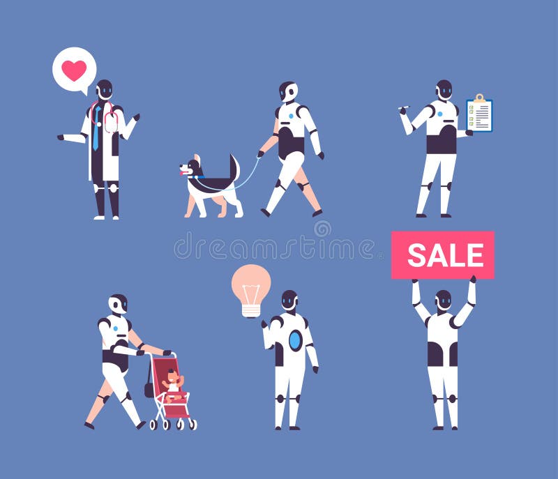 Set Bot Helper Robot Personal Assistant Diversity Professions ...