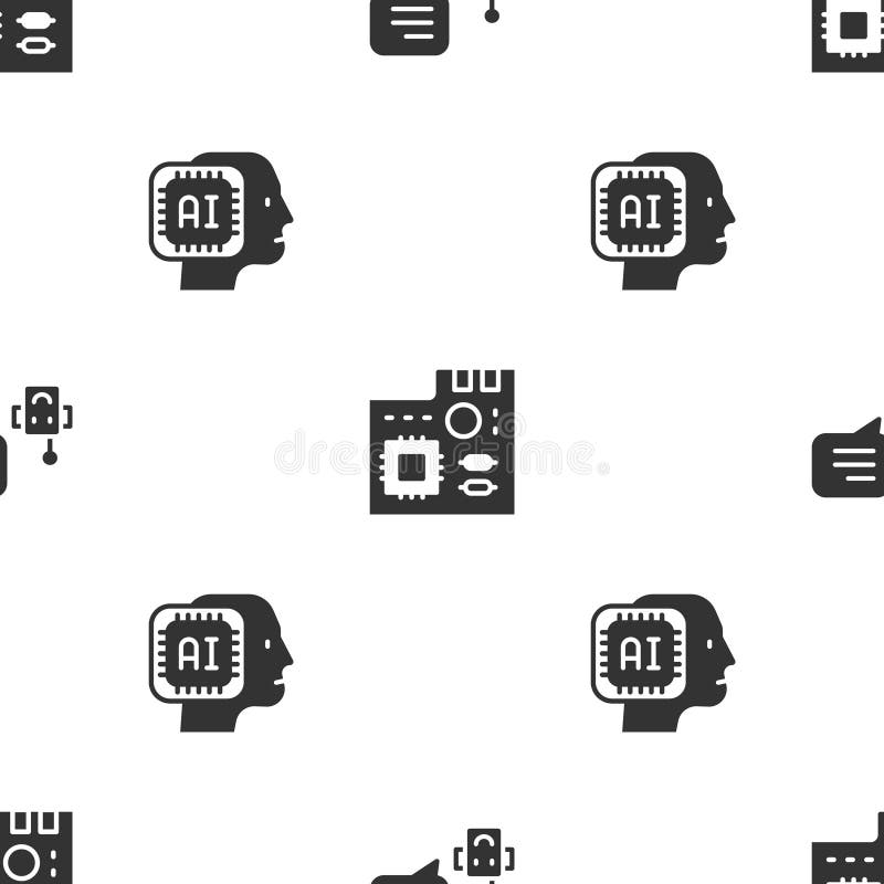 Set Bot, Motherboard Digital Chip and Humanoid Robot on Seamless ...