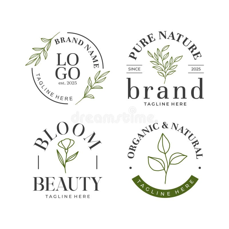 Set of Botanical Logo with Leaves Vector Stock Vector - Illustration of ...