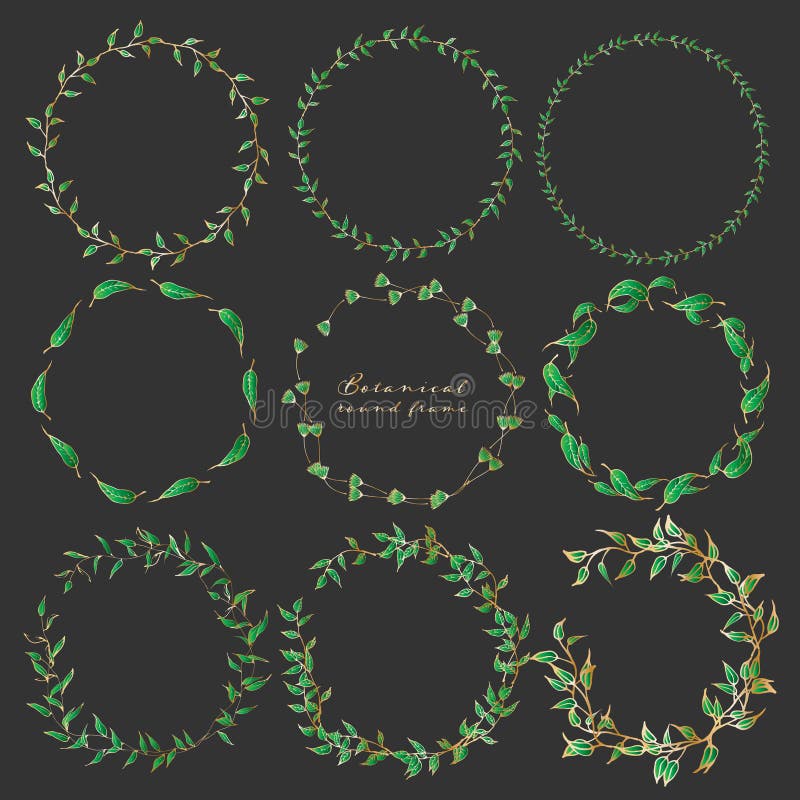 Set of Botanical Round Frame, Hand Drawn Flowers, Botanical Composition ...