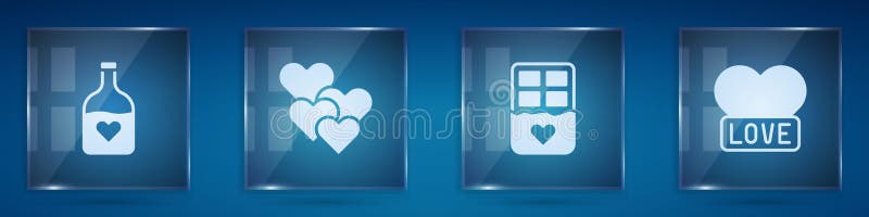 Set Bottle with Love Potion, Heart, Chocolate Bar and . Square Glass ...