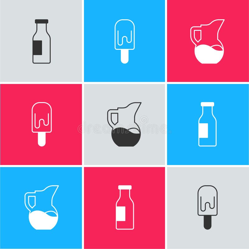 Set Bottle with Milk, Ice Cream and Milk Jug or Pitcher Icon. Vector ...