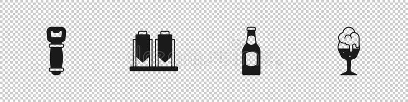 Set Bottle Opener, Beer Brewing Process, Bottle and Glass of Beer Icon ...