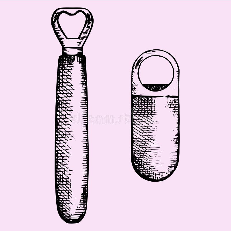 Beer Bottle Opener. Doodle Style Sketch. Hand Drawn Vector Illustration ...