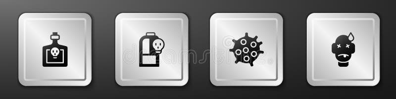 Set Bottle with Potion, Beaker Toxic Liquid, Bacteria and Man Poisoning ...