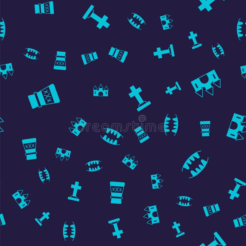 Set Bottle with Potion, Castle, Tombstone Cross and Vampire Teeth on ...