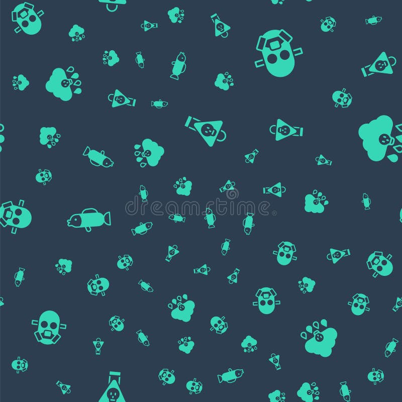 Set Bottle with Potion, Gas Mask, Puffer Fish and Acid Rain on Seamless ...