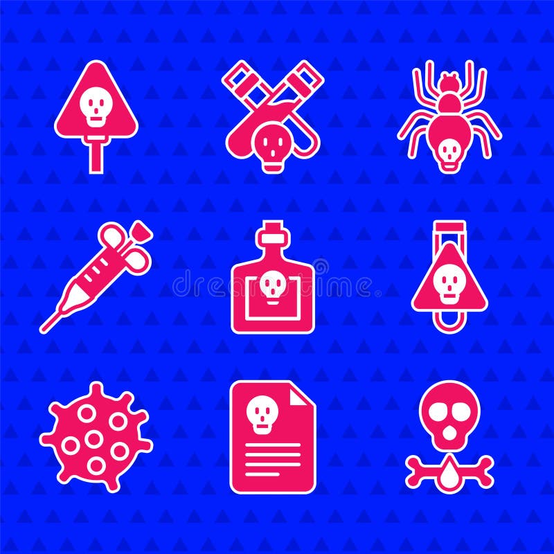 Set Bottle with Potion, Radiation Warning Document, Bones and Skull ...