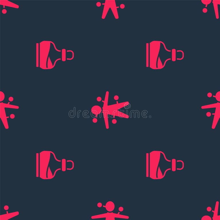 Set Bottle with Potion and Voodoo Doll on Seamless Pattern. Vector ...