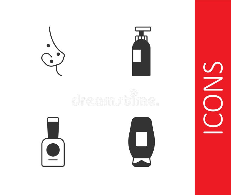 Set Bottle Of Shampoo Acne Nail Polish And Icon Vector Stock Vector