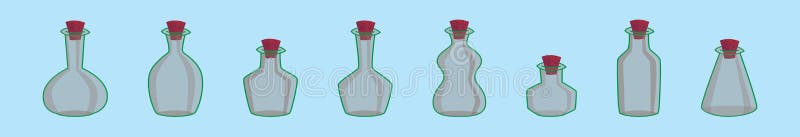 Set of Bottle with Stopper Cartoon Icon Design Template with Various ...