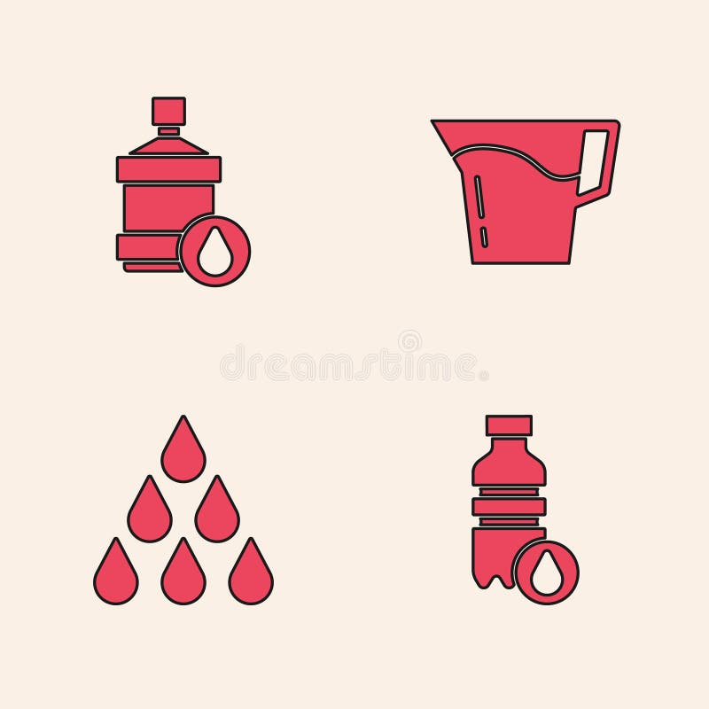 Set Bottle of Water, Big Bottle with Clean, Jug Glass and Water Drop ...