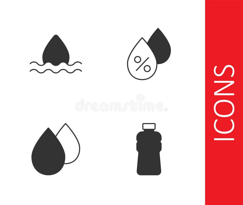 Set Bottle of Water, Water Drop, and Percentage Icon. Vector Stock ...