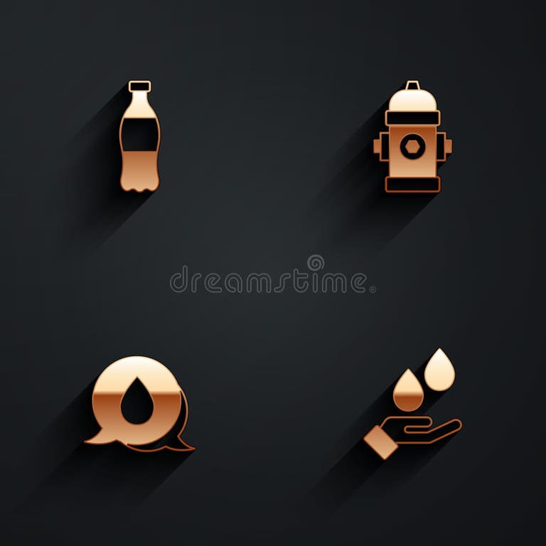 Set Bottle of Water, Fire Hydrant, Water Drop with Speech Bubbles and ...