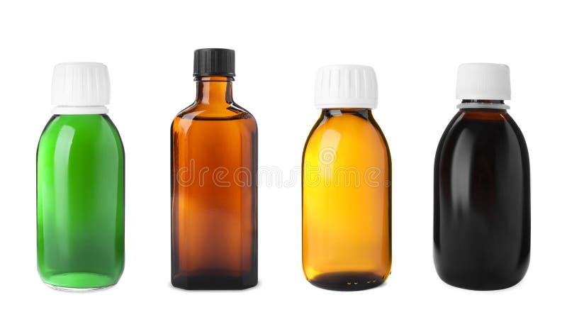 Set with Bottles of Cough Syrup on White Background. Banner Design ...
