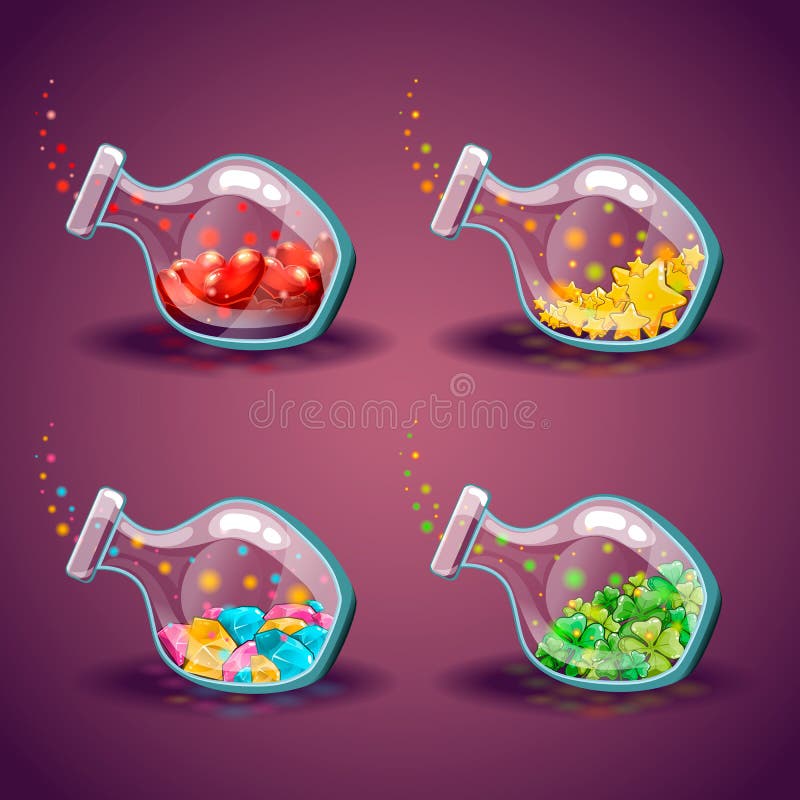 Set with Bottles of Clover Potion Stock Vector - Illustration of game ...