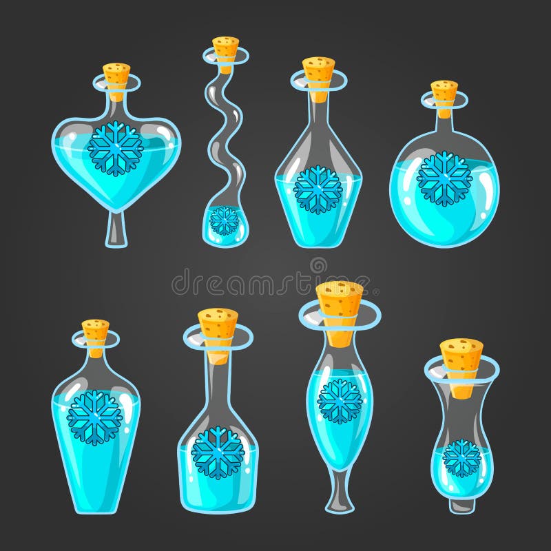 Set with Bottles of Frozen Potion, Magic Elixir Stock Vector ...