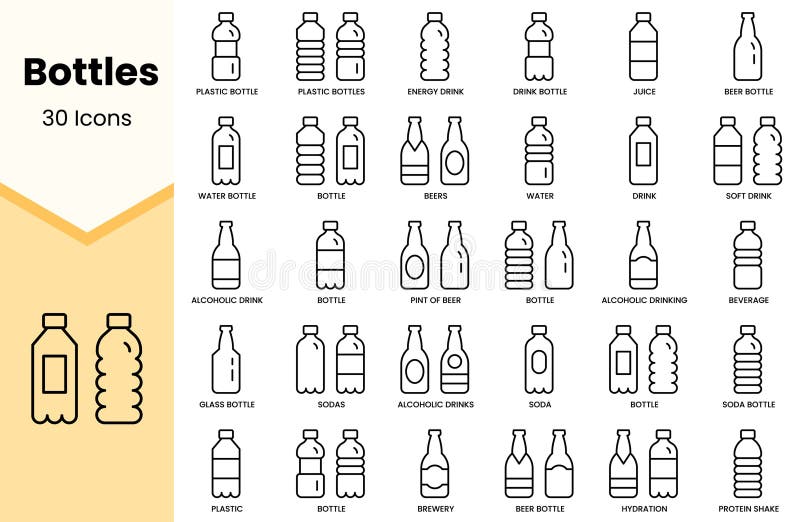 Set of Bottles Icons. Simple Line Art Style Icons Pack Stock Vector - Illustration of design ...
