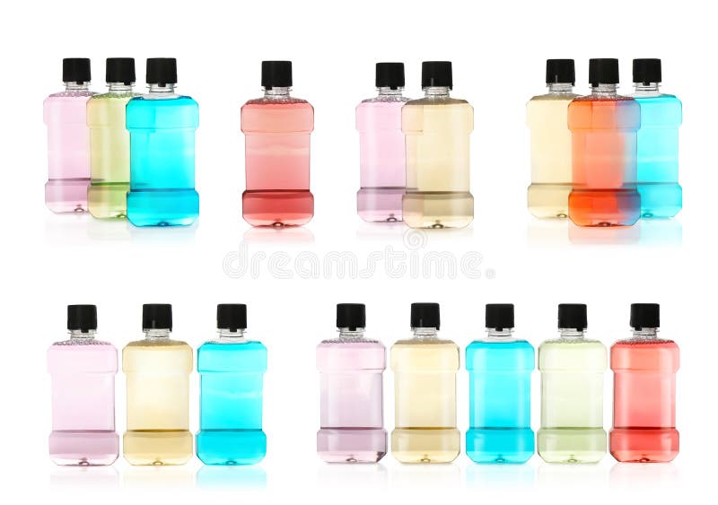 Set of Bottles with Mouthwash for Teeth Care on White Background Stock ...
