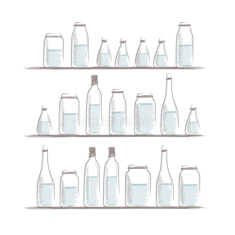 Set of Bottles Sketch for Your Design Stock Vector - Illustration of ...