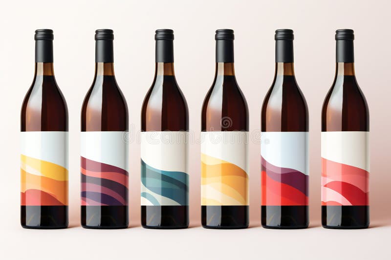 Set of Bottles of Wine with Abstract Labels in Row Stock Illustration ...