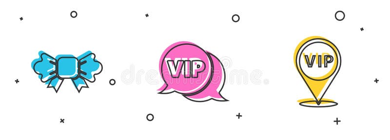Set Bow Tie, Vip in Speech Bubble and Location Icon. Vector Stock ...