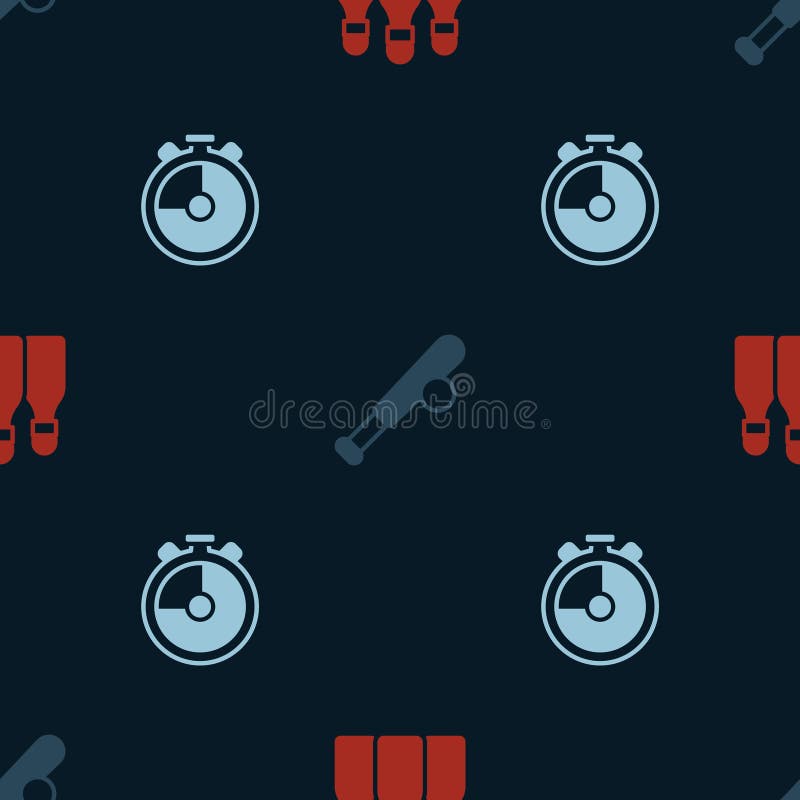 Set Bowling Pin, Baseball Bat with Ball and Stopwatch on Seamless ...