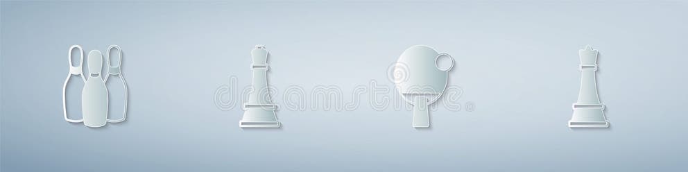 Set Bowling Pin, Chess, Racket and . Paper Art Style. Vector Stock ...