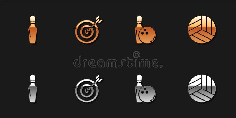 Set Bowling Pin, Target with Arrow, and Ball and Volleyball Icon ...