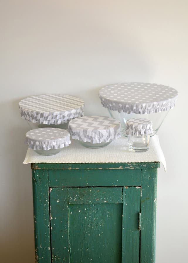 Set of Bowls Covered with Reusable Zero Waste Cloth Covers Stock Image ...