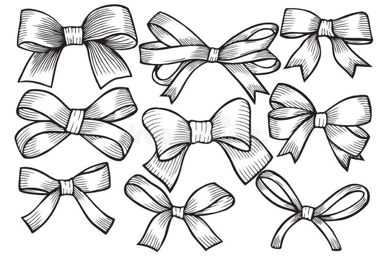 Set of bows, hand drawn stock vector. Illustration of ornate - 82935594