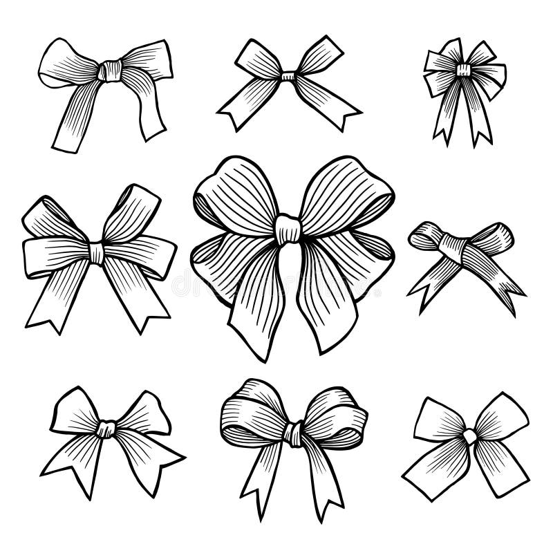Set of bows, hand drawn stock vector. Illustration of grunge - 83606100